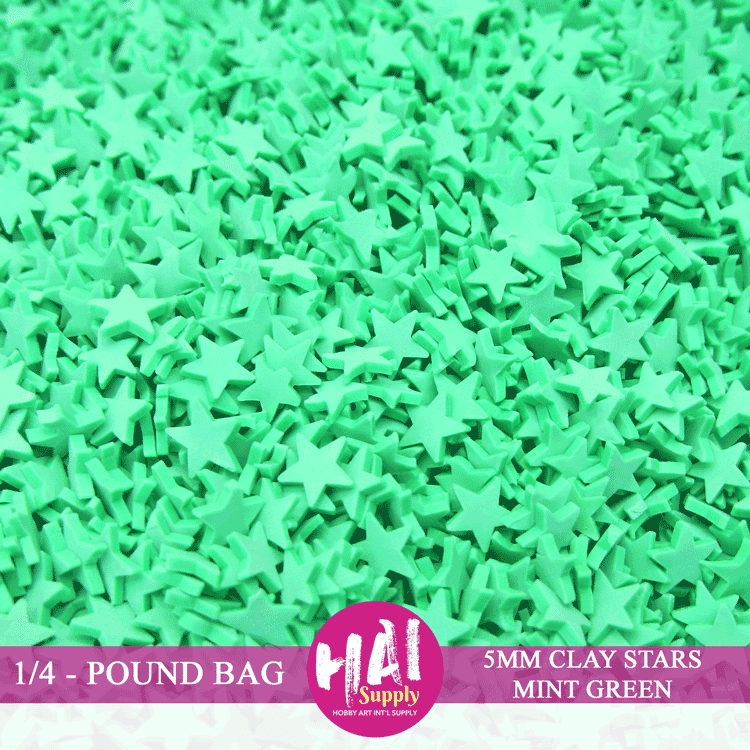 1/4 Pound – 5mm MINTY GREEN CLAY STARS – HAI Supply